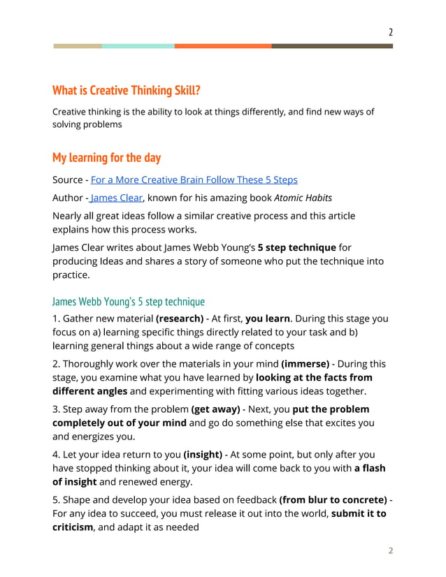 Day 23 creative thinking skill | PDF
