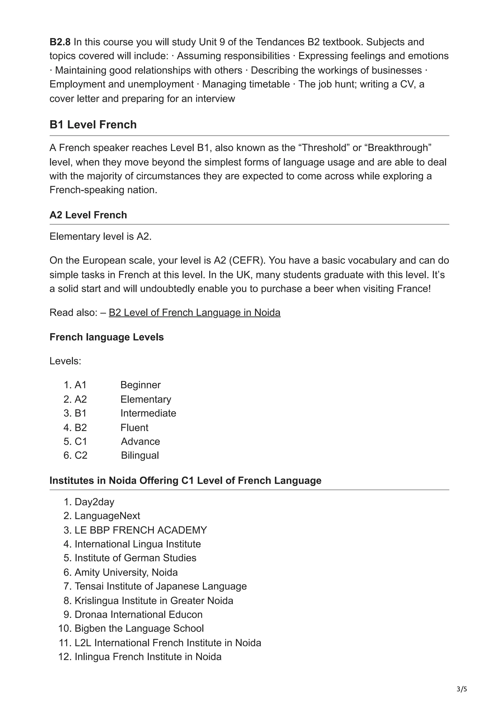 C1 Level of French Language in Noida | PDF