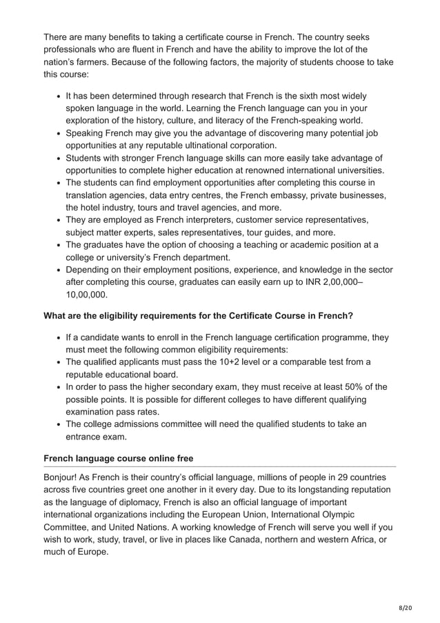 French Language Course Online With Certificate | PDF