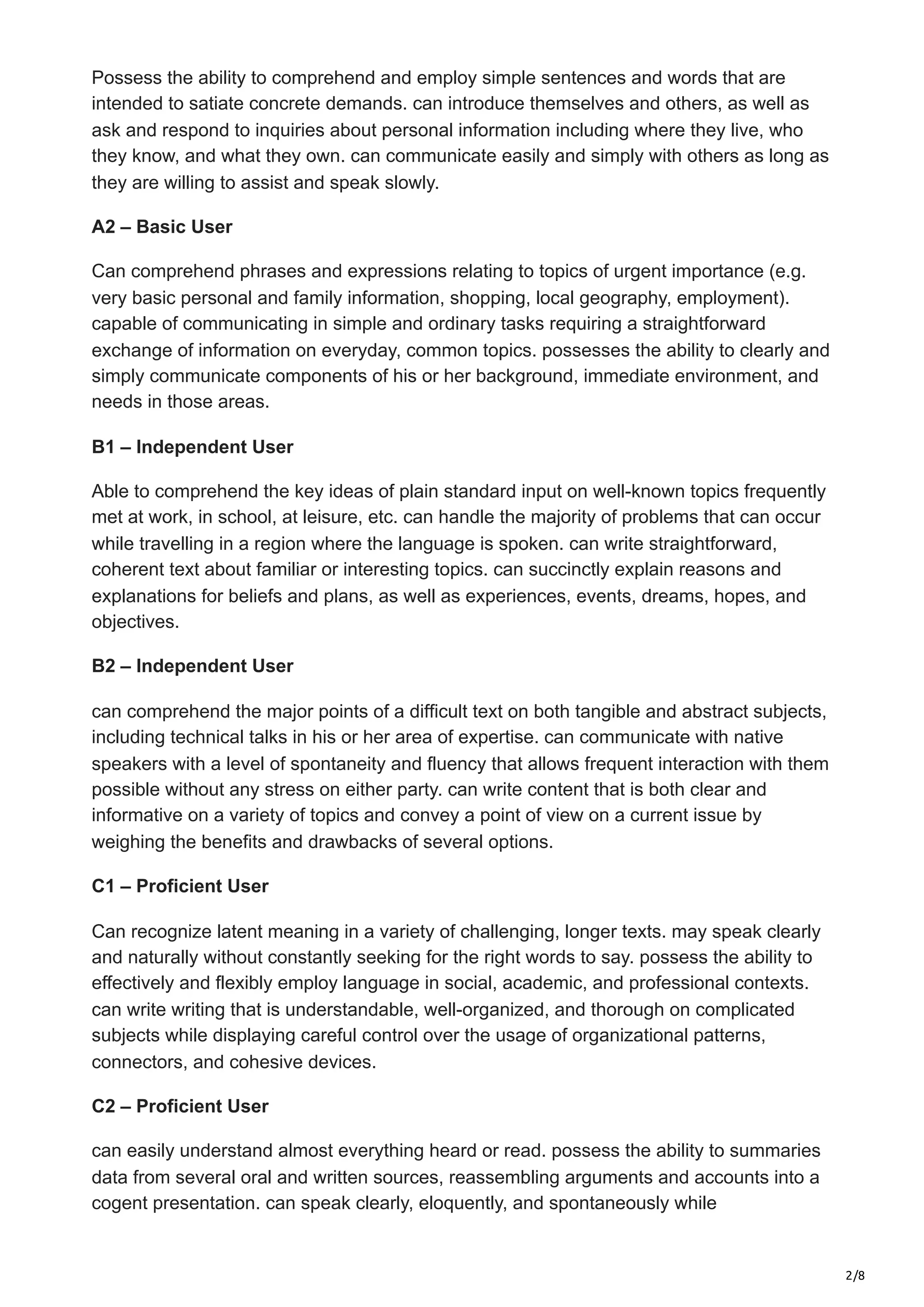 Levels in french language courses | PDF