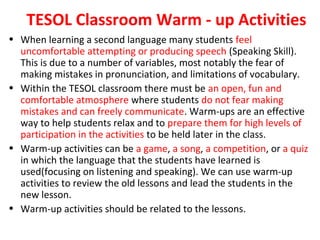 Warm-up Activities for Teaching Children in ESL Class | PPT