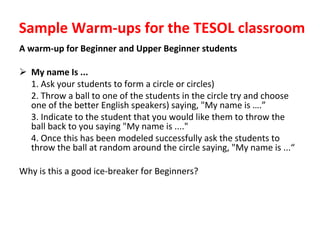 Warm-up Activities for Teaching Children in ESL Class | PPT
