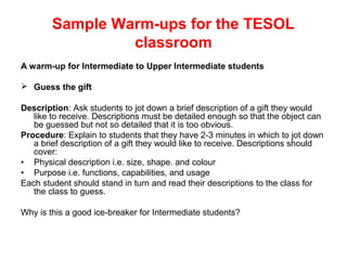 Warm-up Activities for Teaching Children in ESL Class | PPT