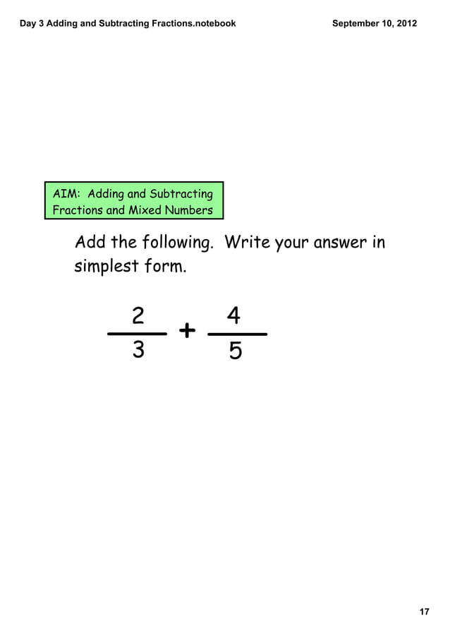 Day 3 adding and subtracting fractions | PDF | Homework and Study ...