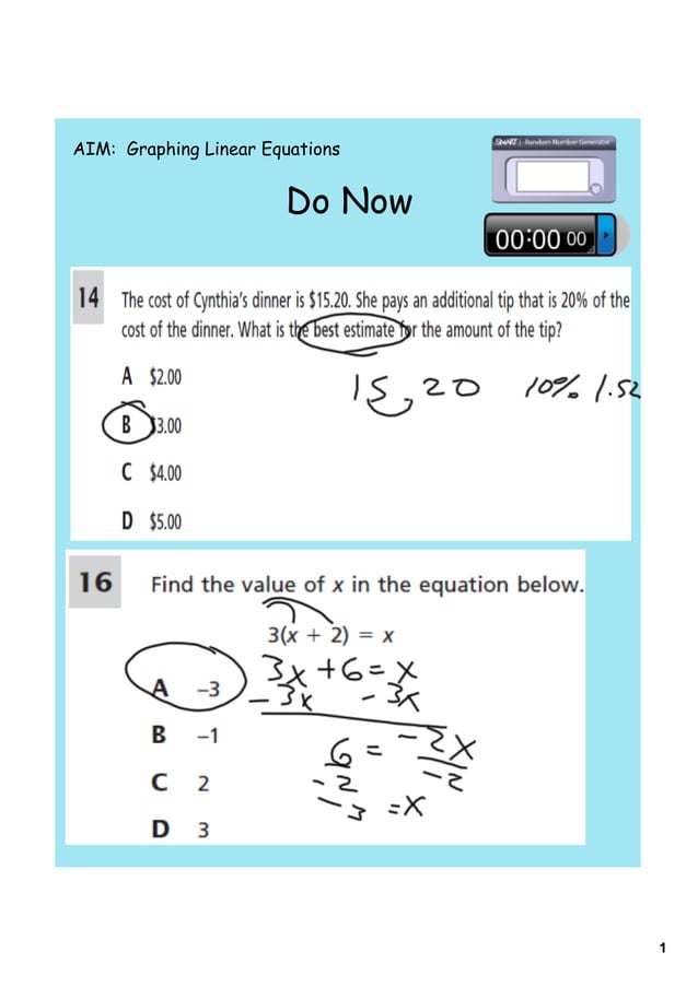 Day 3 graphing linear equations | PDF