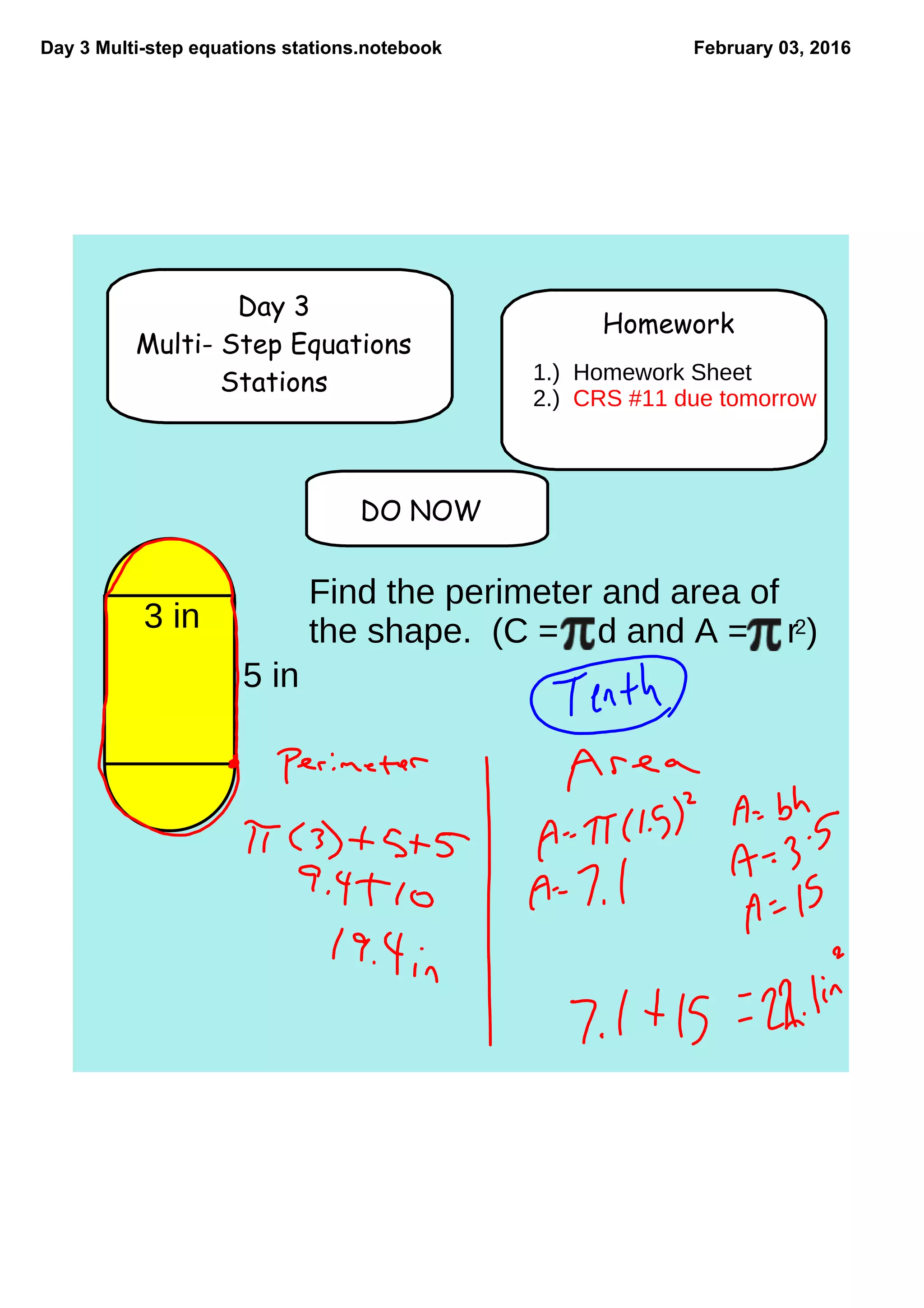 Day 3 multi step equations stations | PDF