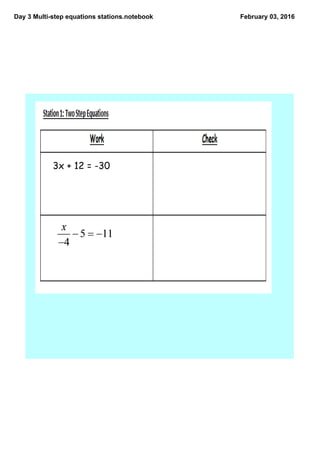 Day 3 multi step equations stations | PDF