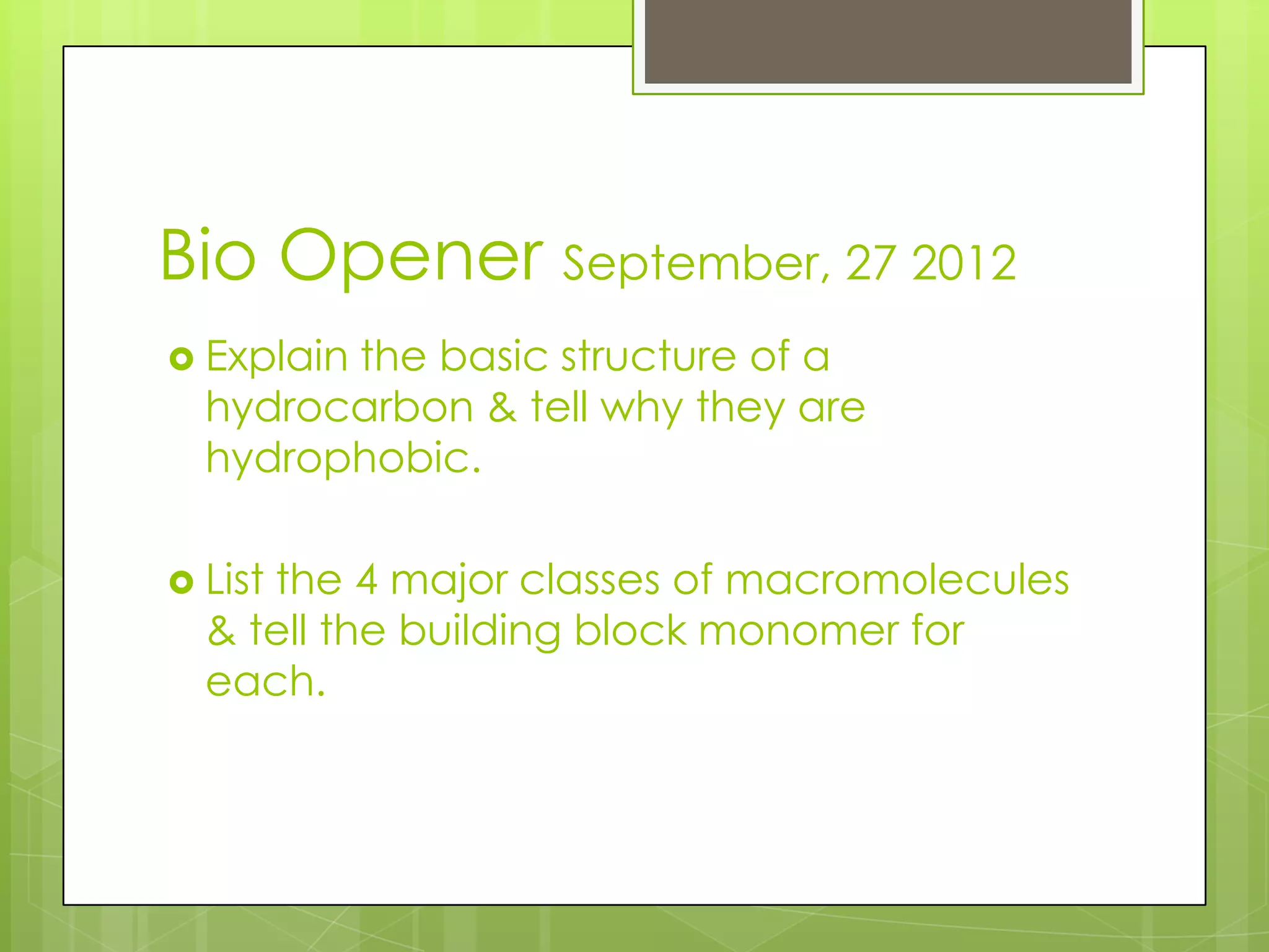 Day 4 carbon and macromolecules | PPT