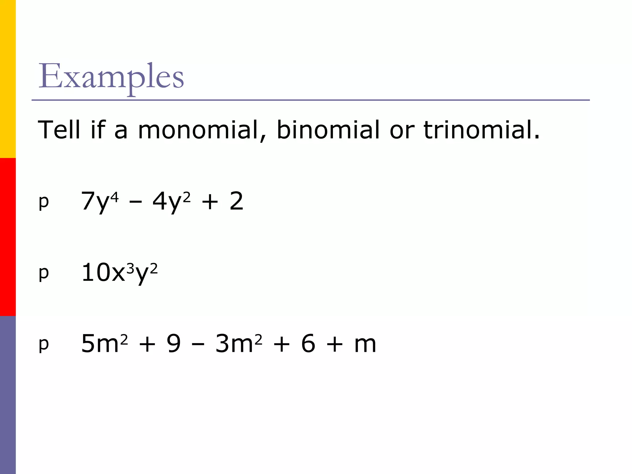 Adding and subtracting polynomials | PPT