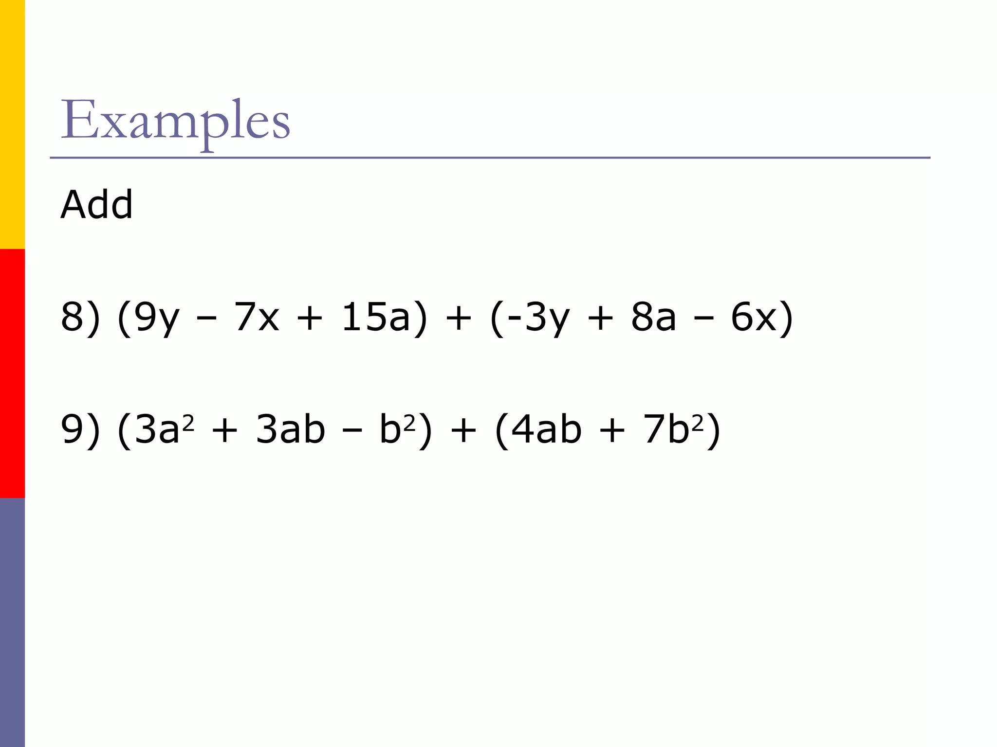 Adding and subtracting polynomials | PPT