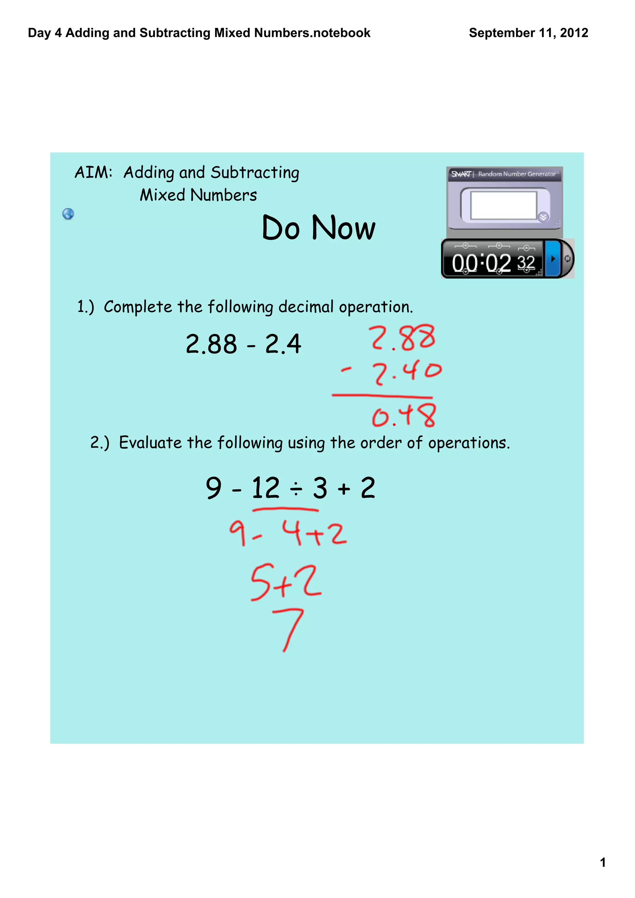 Day 4 adding and subtracting mixed numbers | PDF