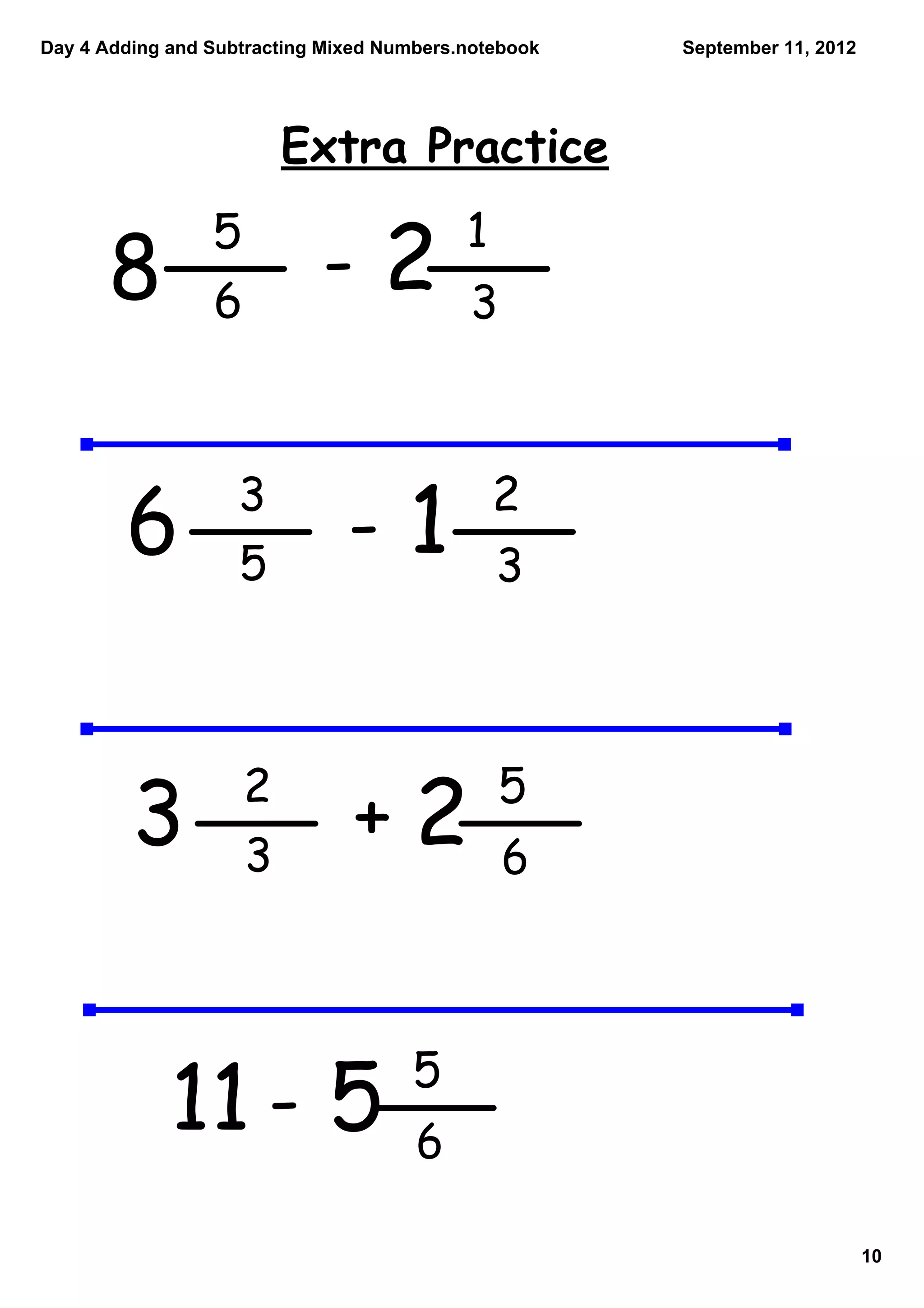 Day 4 adding and subtracting mixed numbers | PDF