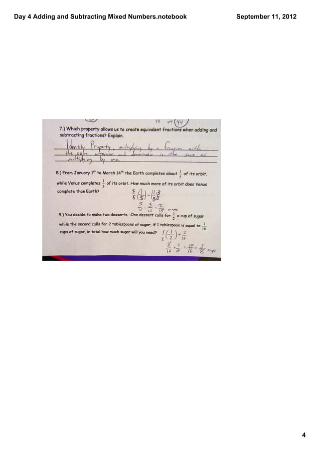 Day 4 adding and subtracting mixed numbers | PDF