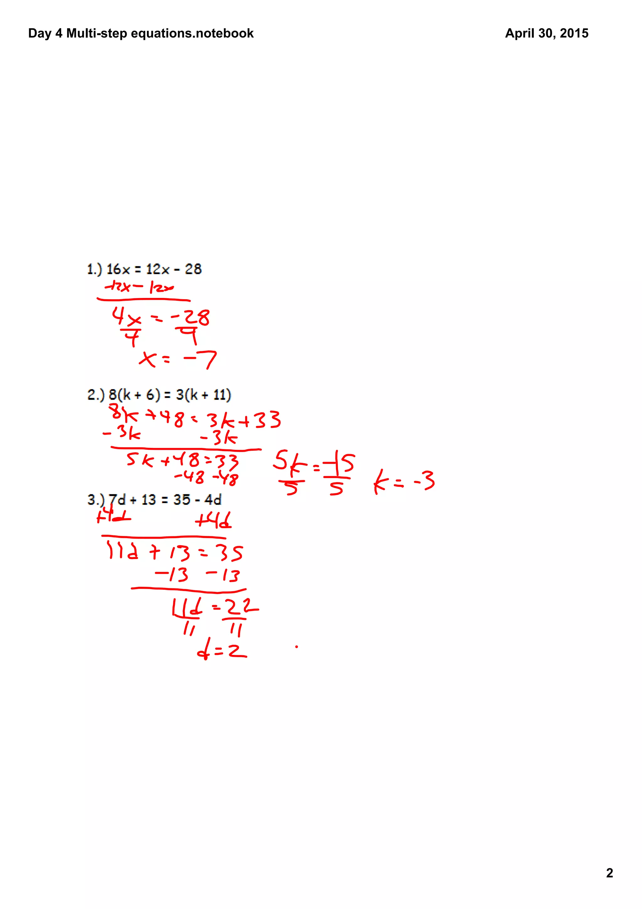 Day 4 multi step equations | PDF