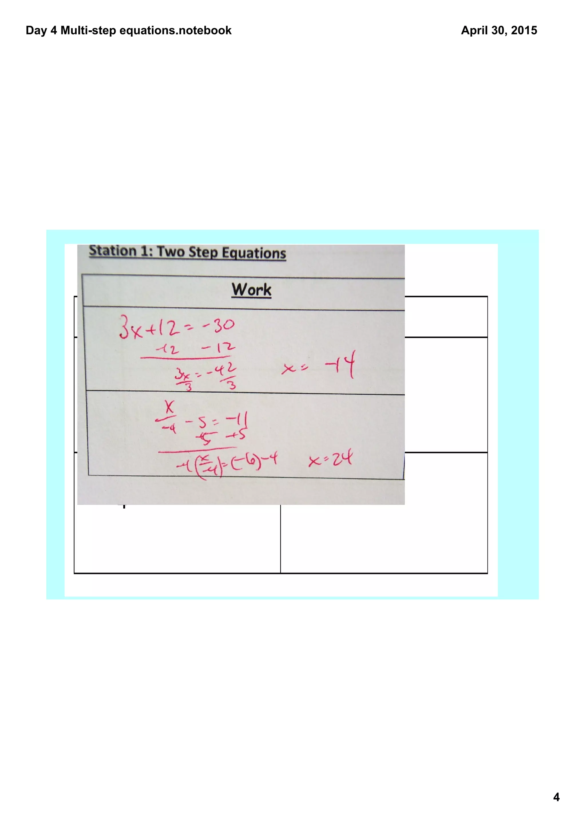 Day 4 multi step equations | PDF