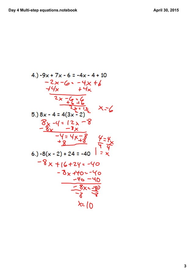 Day 4 multi step equations | PDF | Free Download