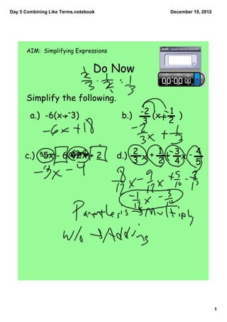 Day 5 combining like terms | PDF | Homework and Study | Education