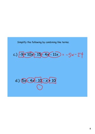 Day 5 combining like terms equations | PDF