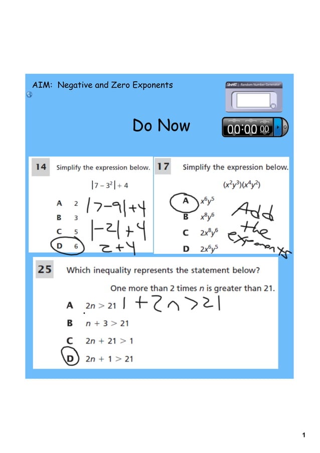 Day 5 zero and negative exponents | PDF