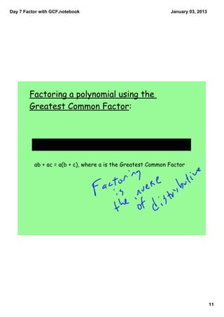Day 7 factor with gcf | PDF