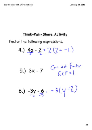 Day 7 factor with gcf | PDF