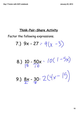 Day 7 factor with gcf | PDF