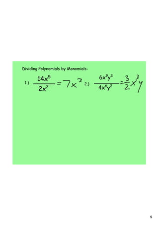 Day 8 dividing polynomials by monomials | PDF