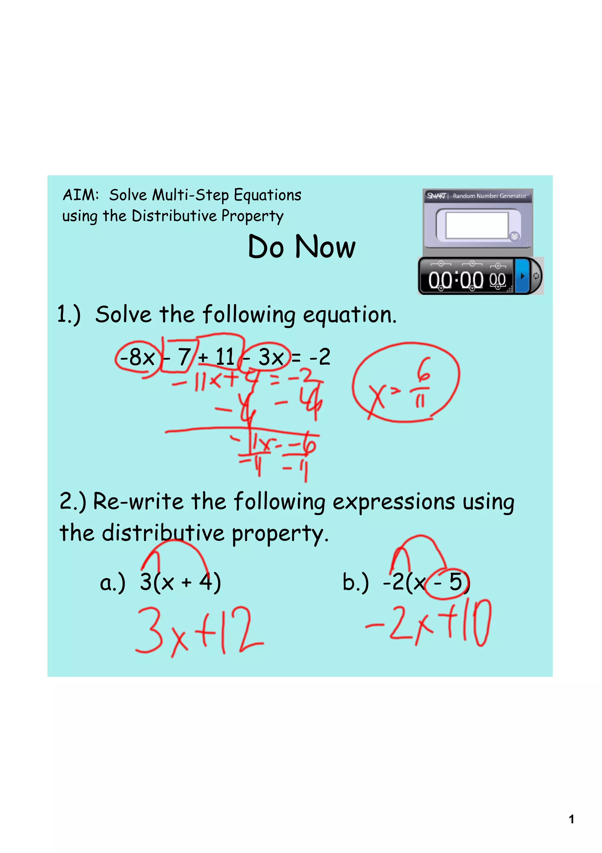 Day 9 distributive property equations day 2 | PDF