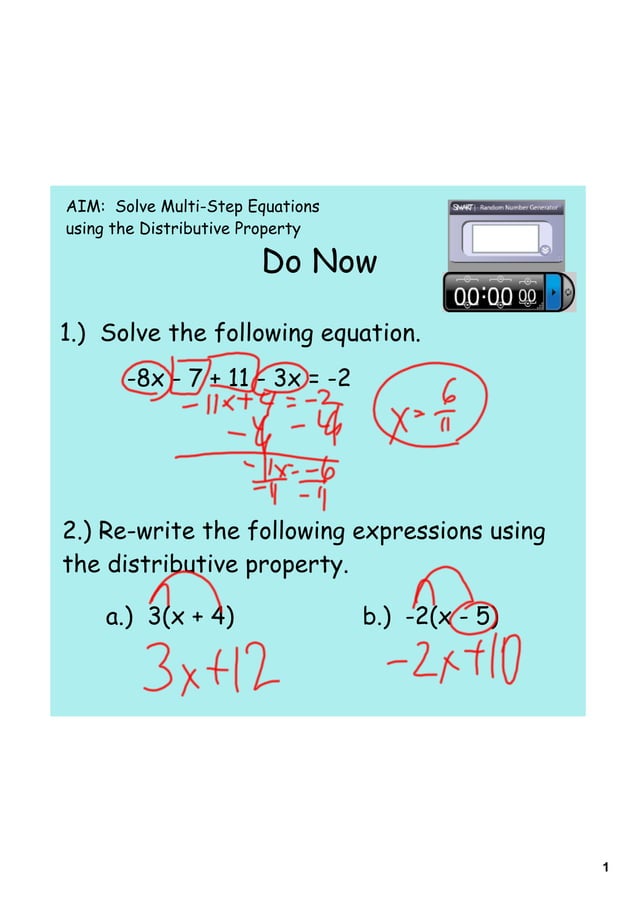 Day 9 distributive property equations day 2 | PDF