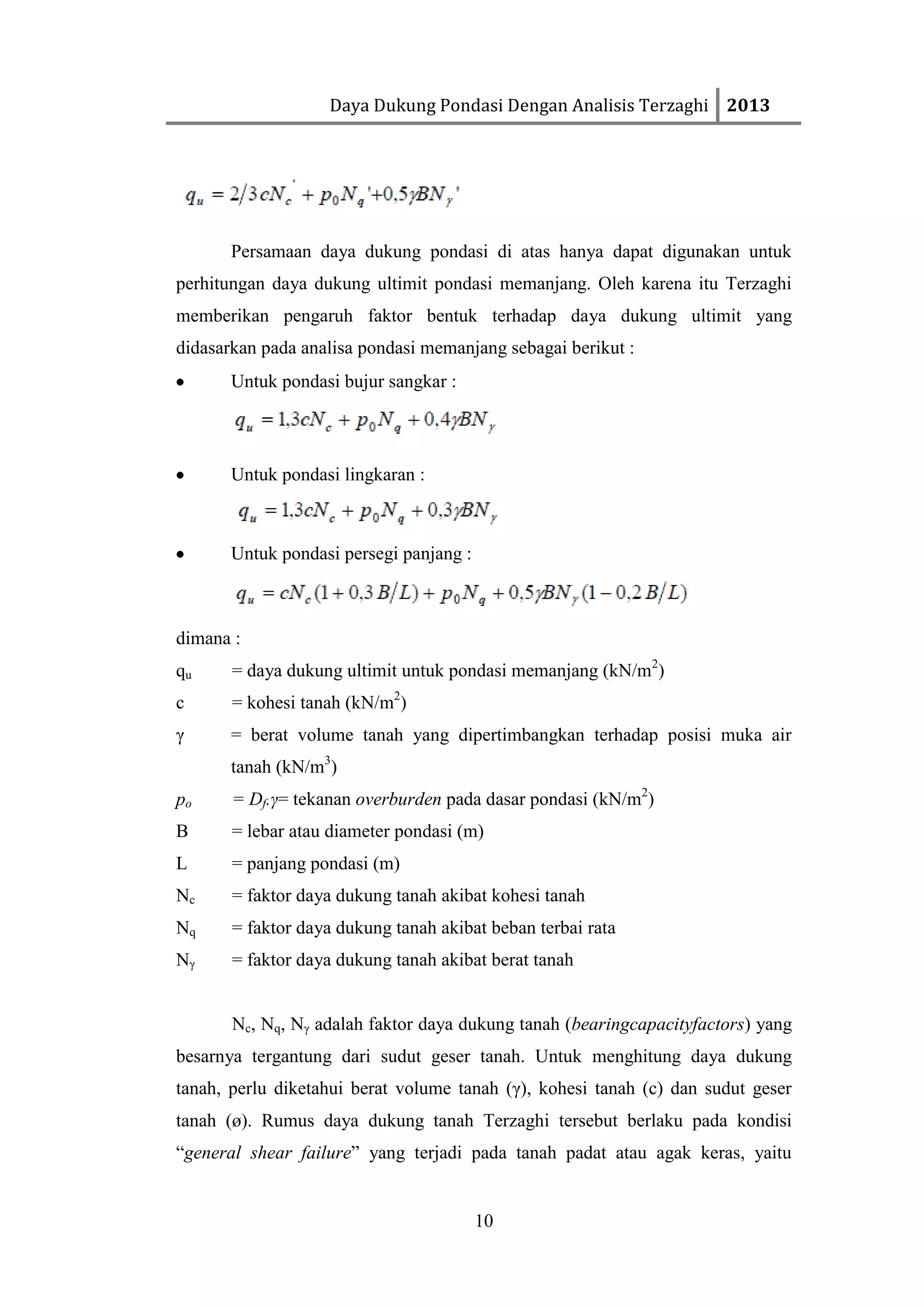 Daya dukung pondasi dengan analisis terzaghi | DOCX