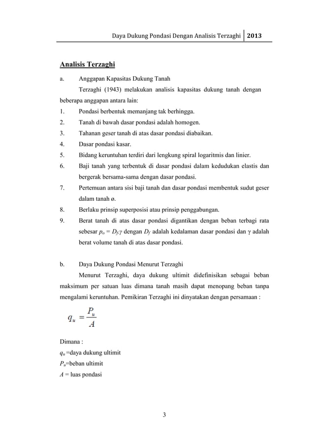 Daya dukung pondasi dengan analisis terzaghi | DOCX