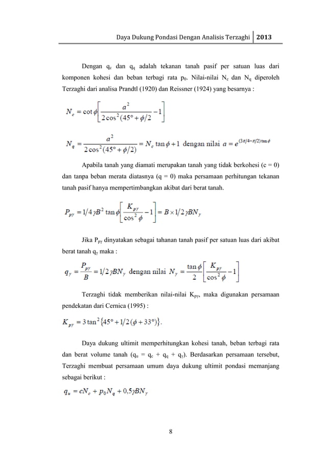 Daya dukung pondasi dengan analisis terzaghi | DOCX