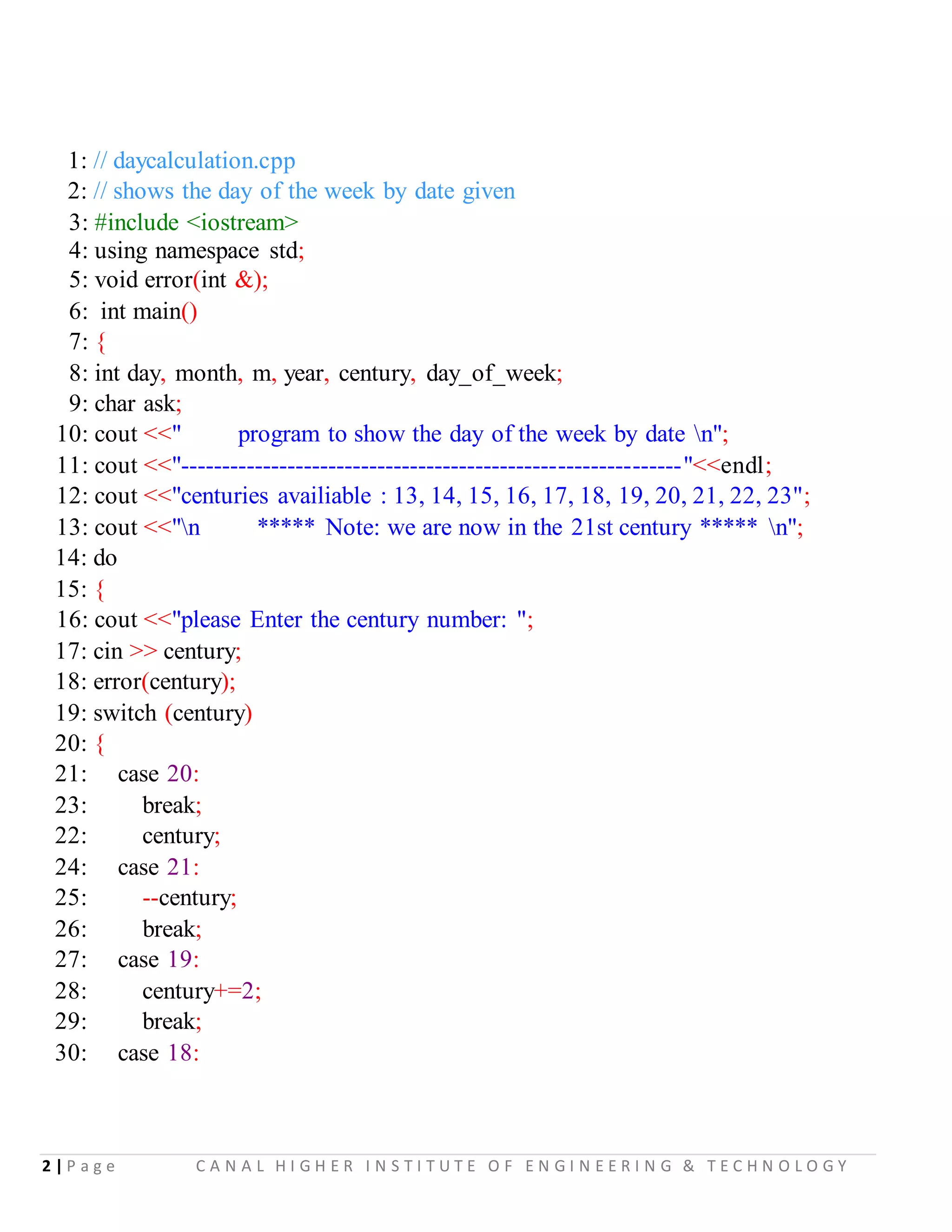 C++ program: Day calculation .cpp