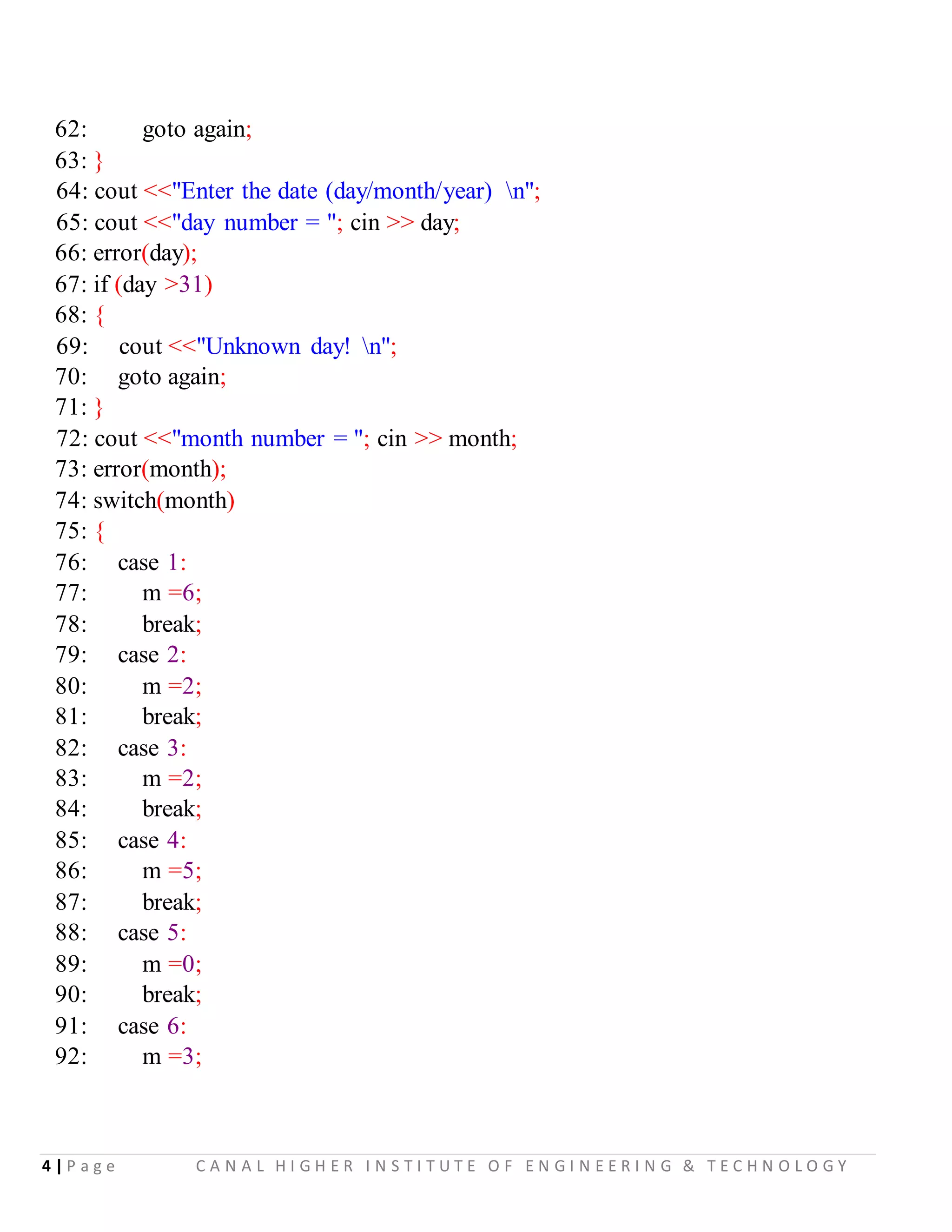 C++ program: Day calculation .cpp