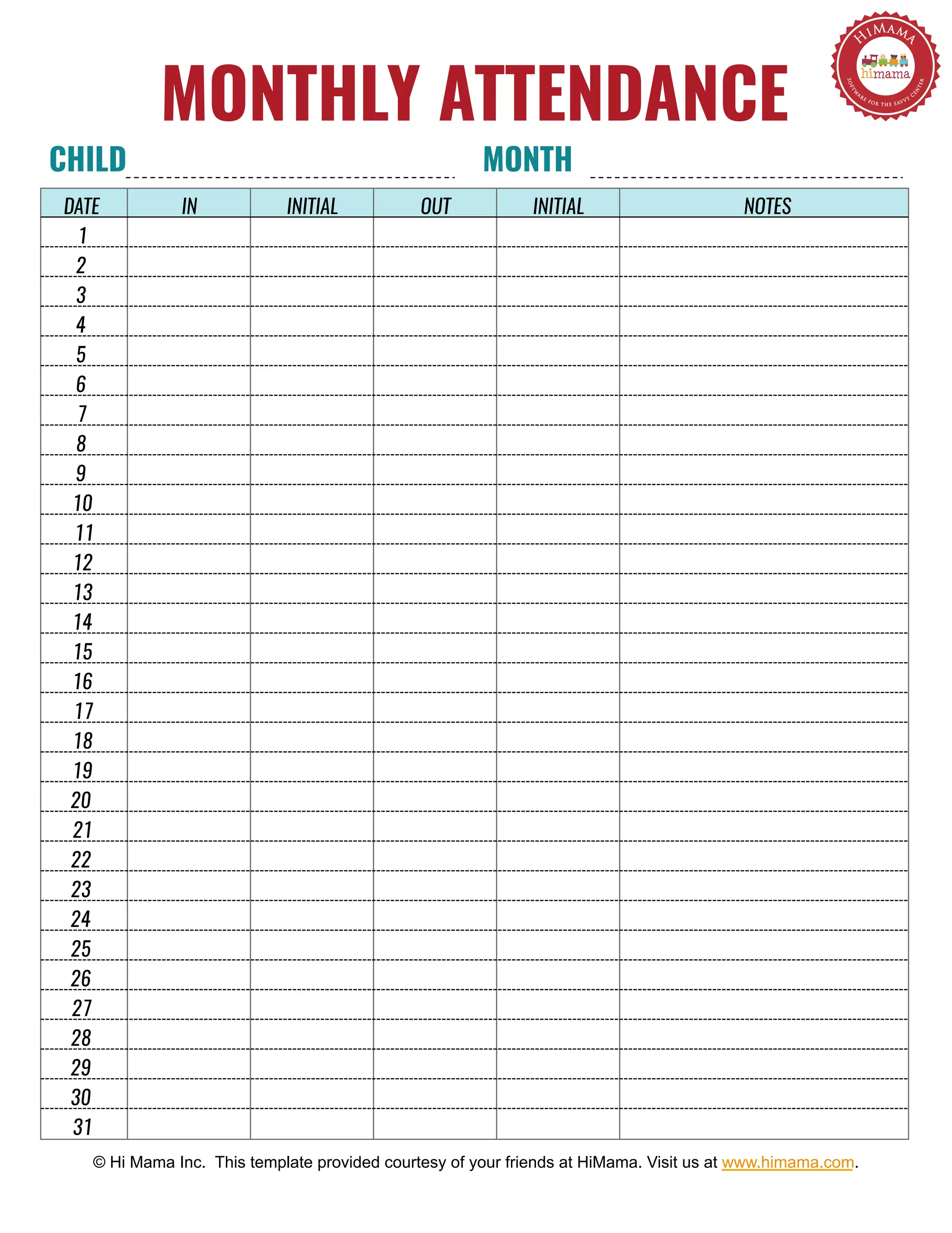 Daycare Sign In Sheet Template - Monthly | PDF