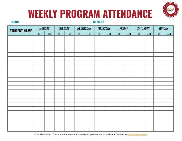 Daycare Sign In Sheet Template - Weekly