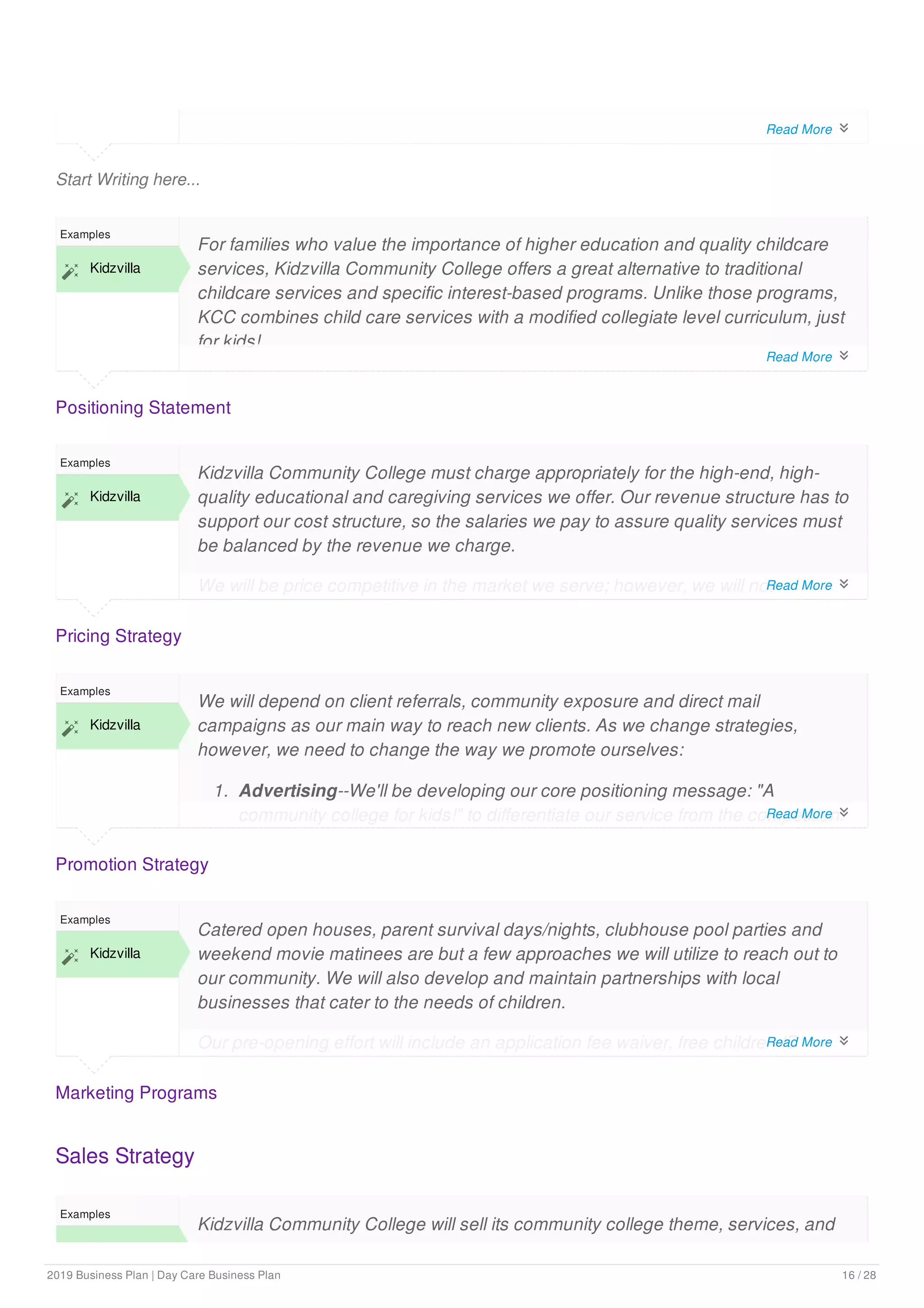 Day care business plan example | PDF
