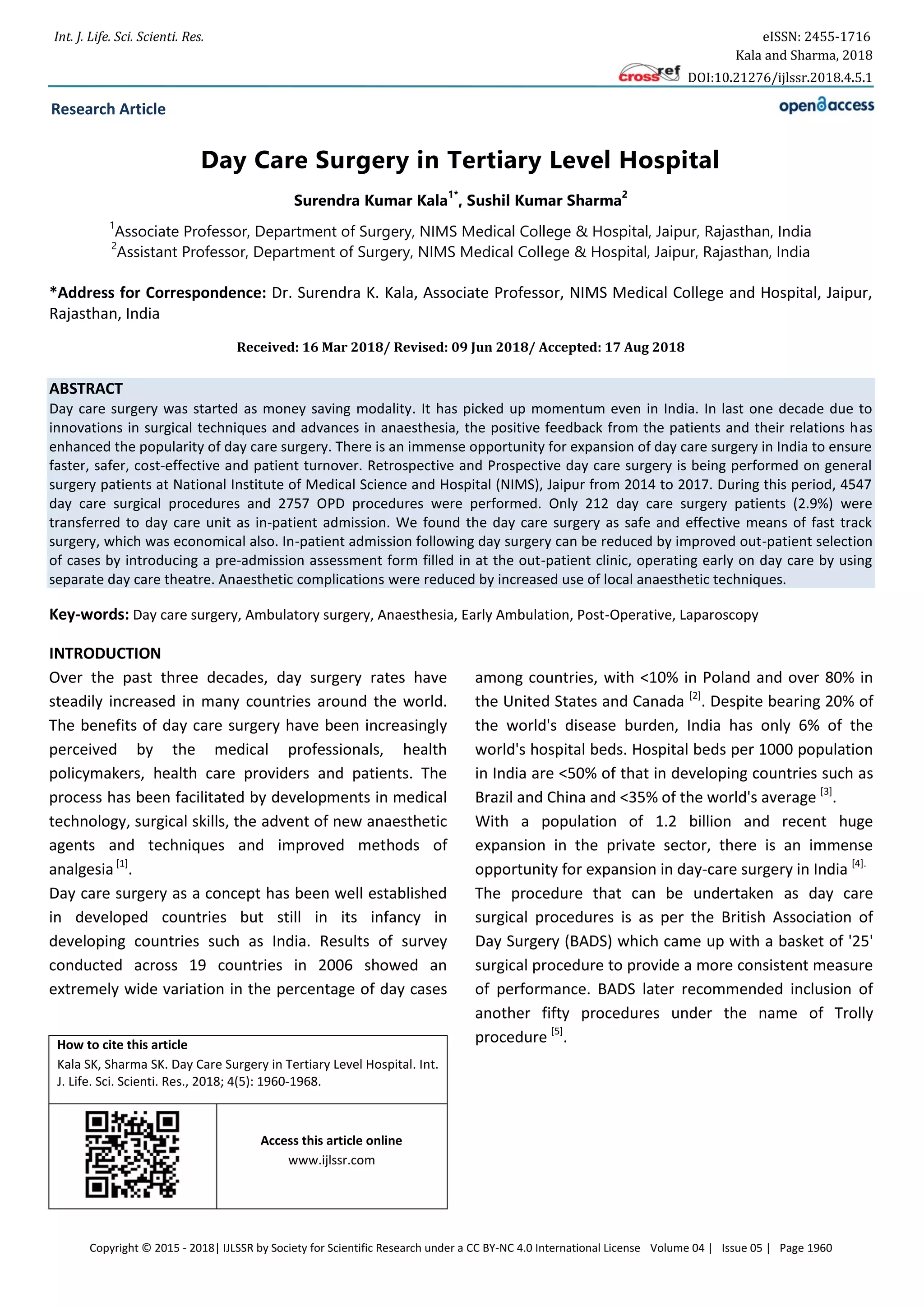 Day Care Surgery in Tertiary Level Hospital | PDF