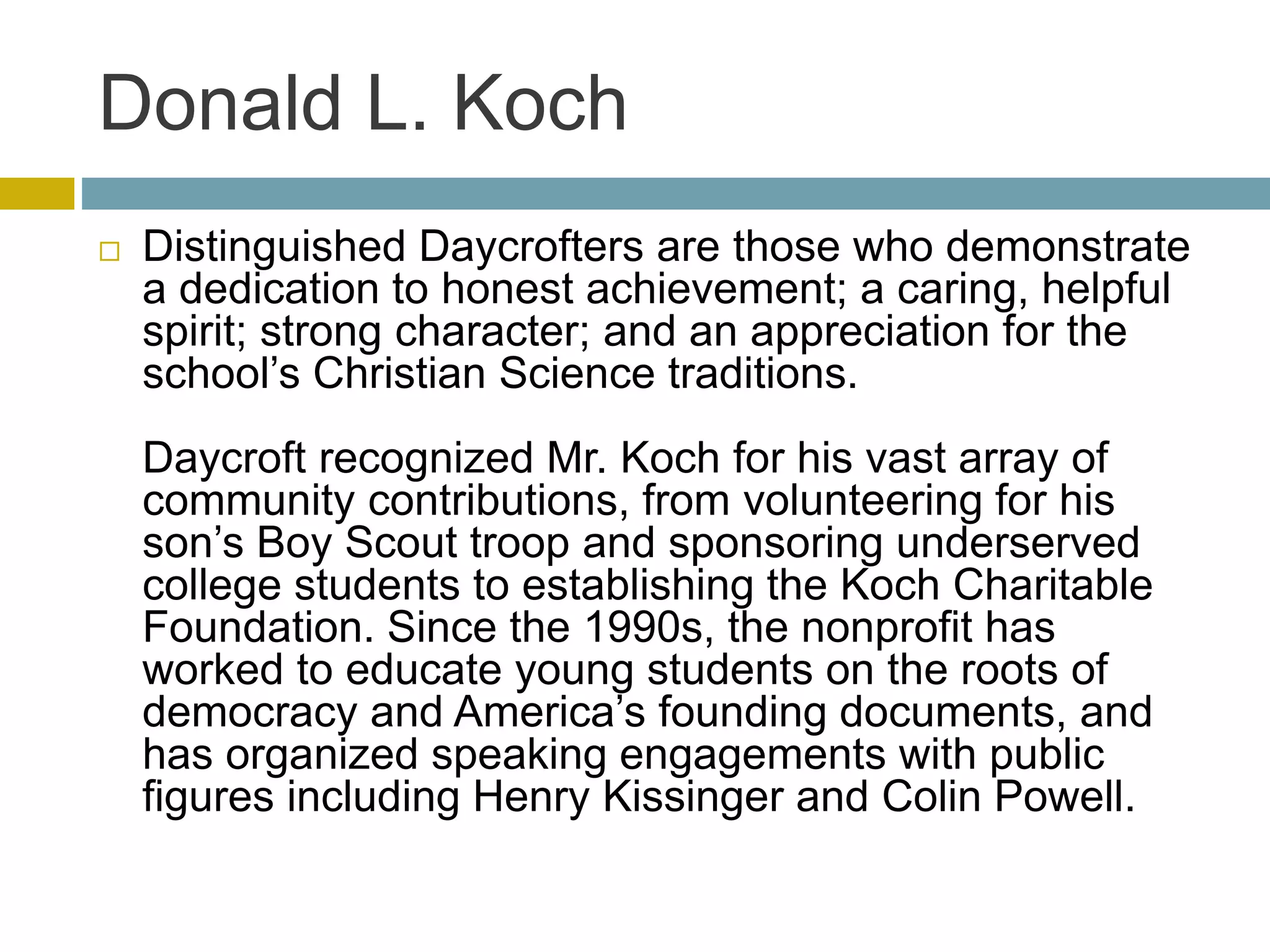 Daycroft School Honors Donald L. Koch as Distinguished Alum | PPT