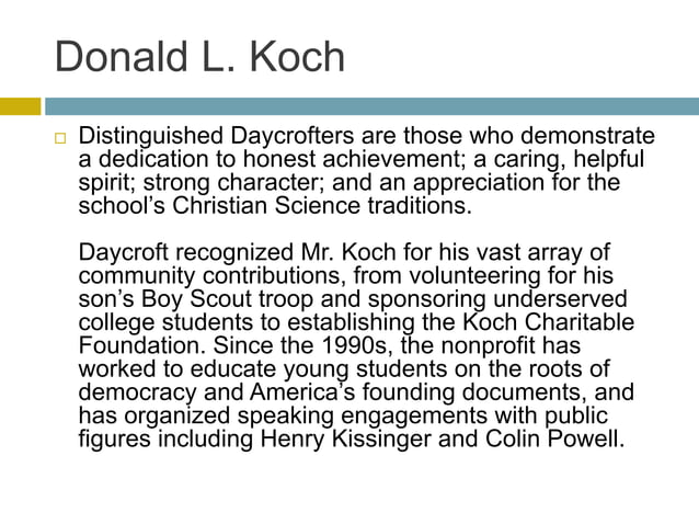Daycroft School Honors Donald L. Koch as Distinguished Alum | PPT