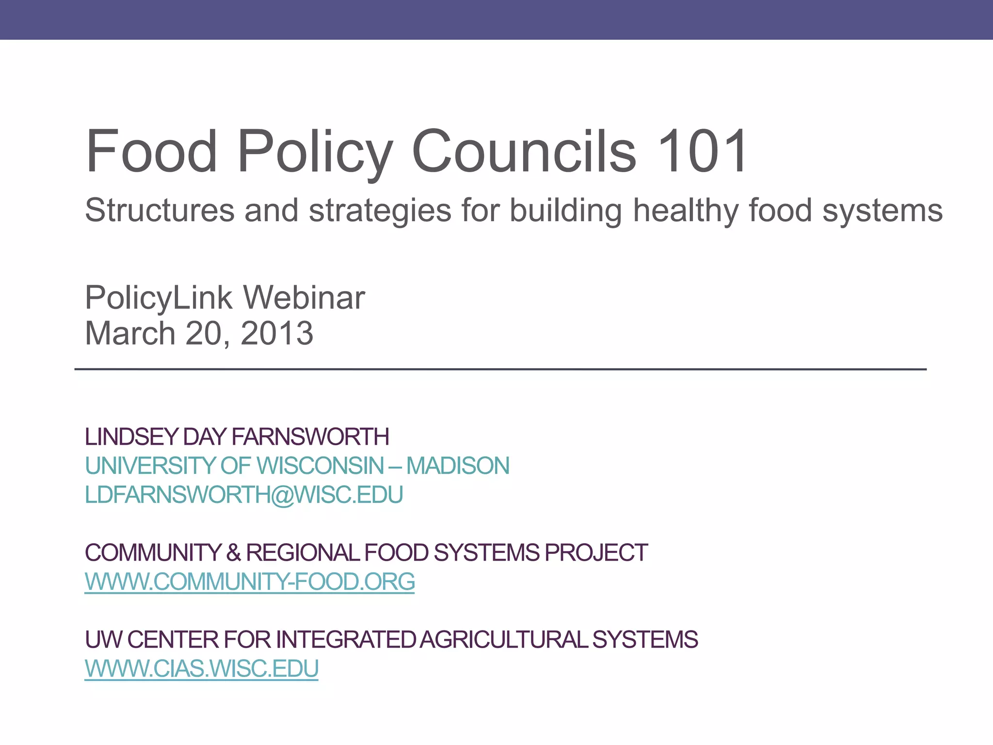 Food Policy Councils 101 | PPTX