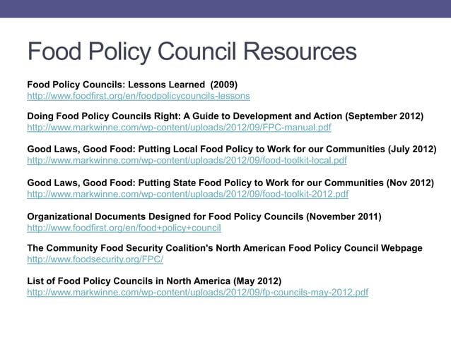 Food Policy Councils 101 | PPTX | Agriculture | Industries