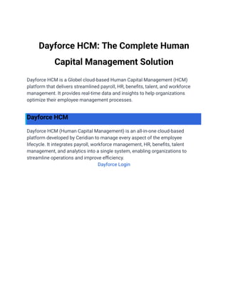 Dayforce HCM: The Complete Human Capital Management Solution | PDF