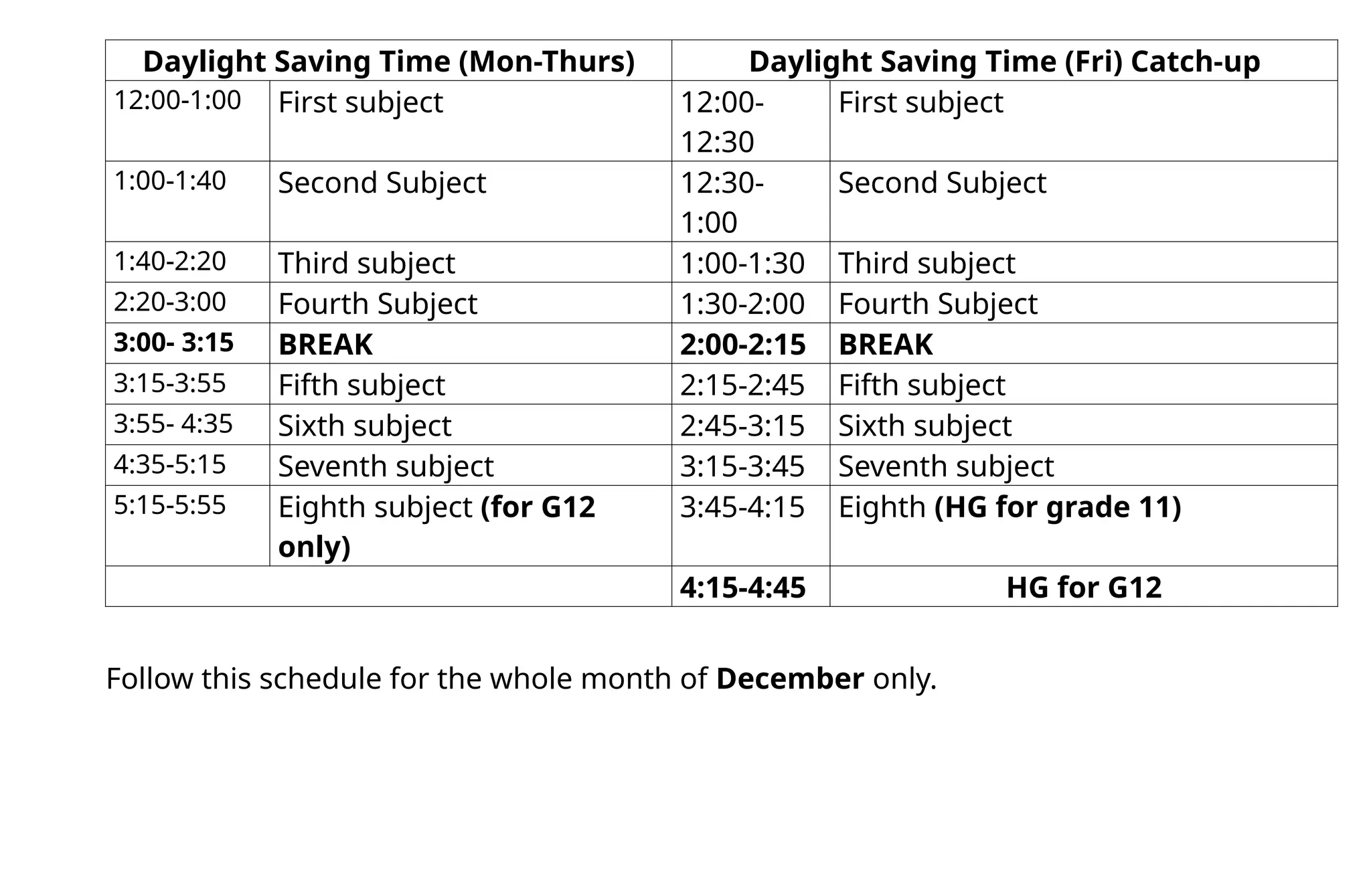 Daylight Saving Time schedule for december.docx