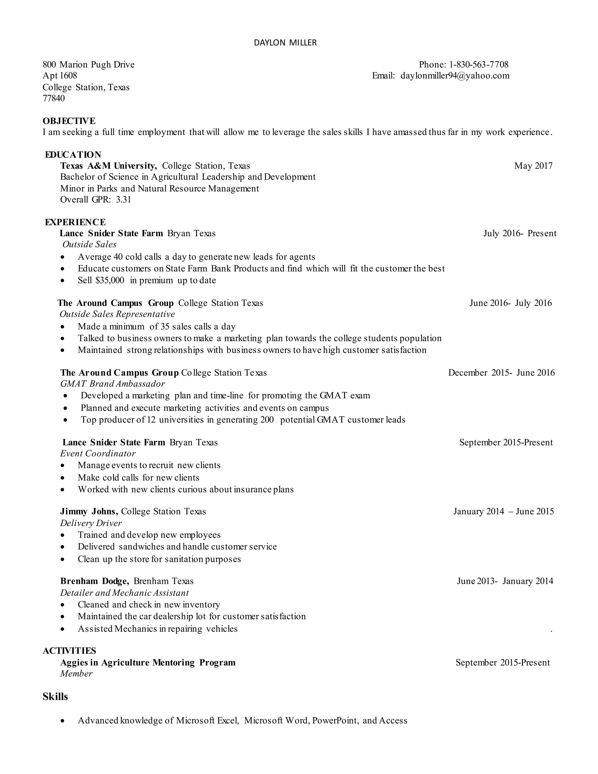 Daylon Miller Resume | DOCX