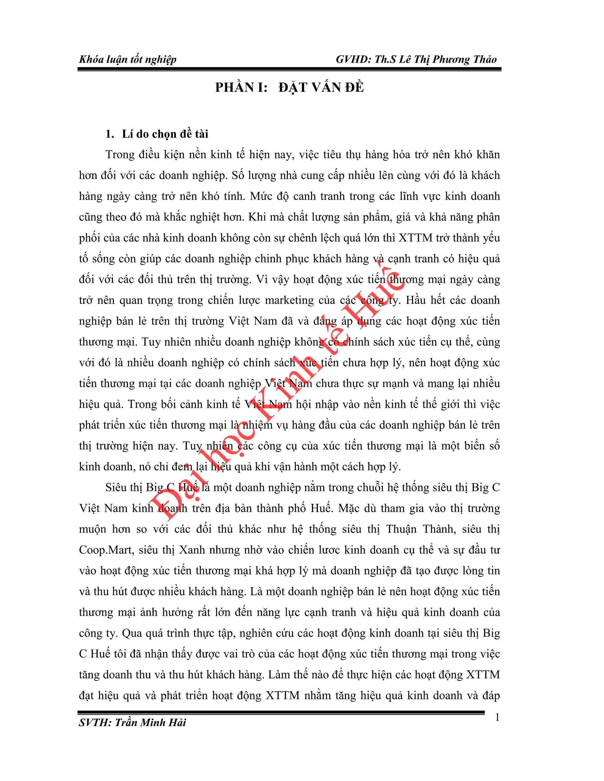 Đề tài: Đẩy mạng xúc tiến thương mại siêu thị Big C, HAY | PDF