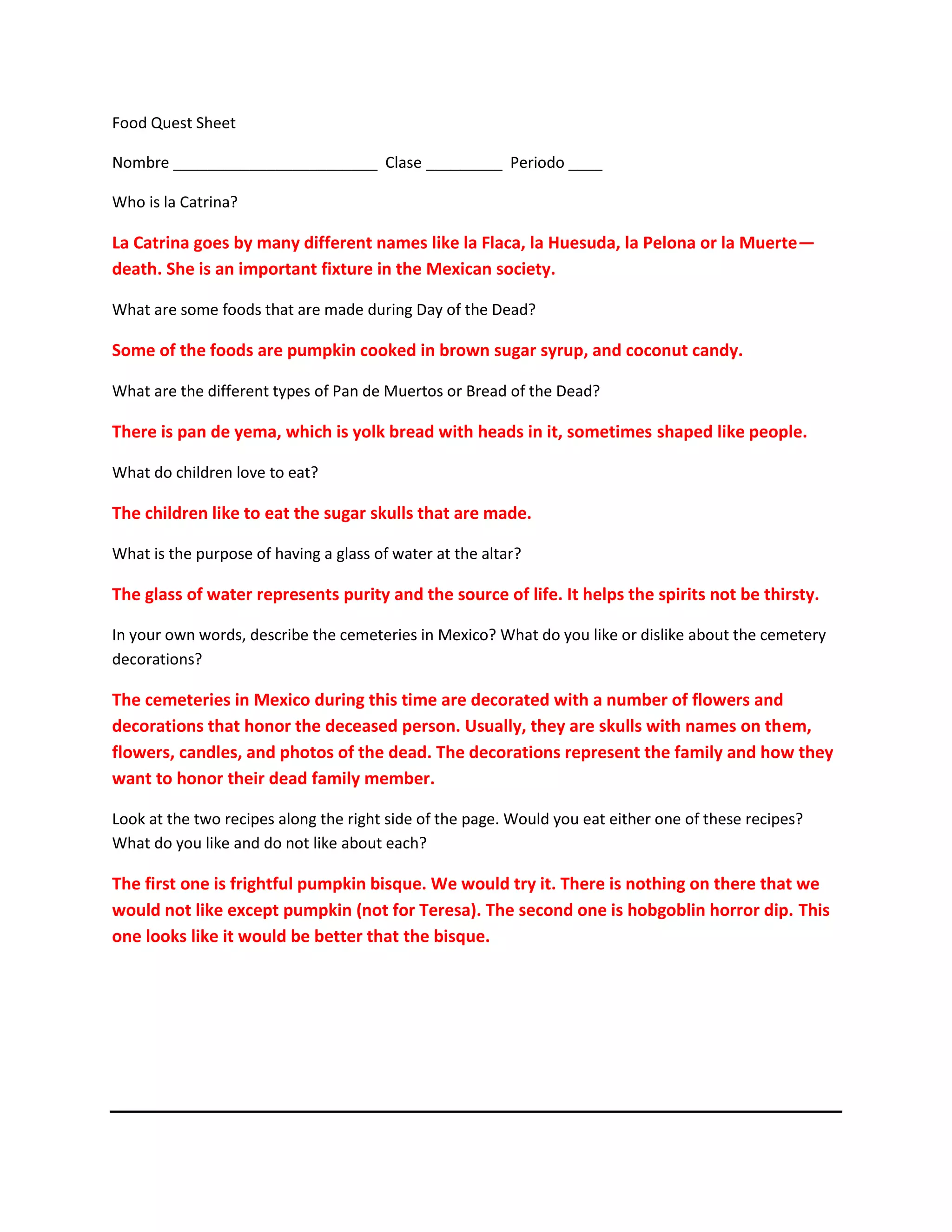 Day of the dead work sheets | DOCX