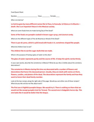 Day of the dead work sheets | DOCX | National & Civic Holidays | Holidays