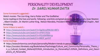 Personality Development , Dr. SAROJ KUMAR DATTA | PPTX