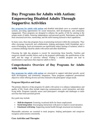 Day Programs for Adults with Autism Empowering Disabled Adults Through ...